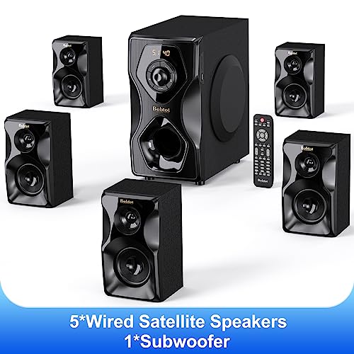 Bobtot Surround Sound Speakers Home Theater Systems - 700 Watts Peak Power 5.1/2.1Wired Stereo Speaker System 5.25" Subwoofer Strong Bass with Bluetooth HDMI ARC Optical Input