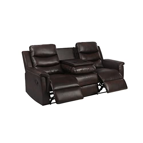 Verfur 2 Pieces Faxu Leather Sofa, 3 Seater Manual Reclining Motion Couch and Loveseat with Storage Console & Cup Holders for Living Room/Office/RV Theater Seating Furniture Set, Brown