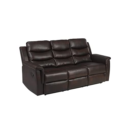 Verfur 2 Pieces Faxu Leather Sofa, 3 Seater Manual Reclining Motion Couch and Loveseat with Storage Console & Cup Holders for Living Room/Office/RV Theater Seating Furniture Set, Brown