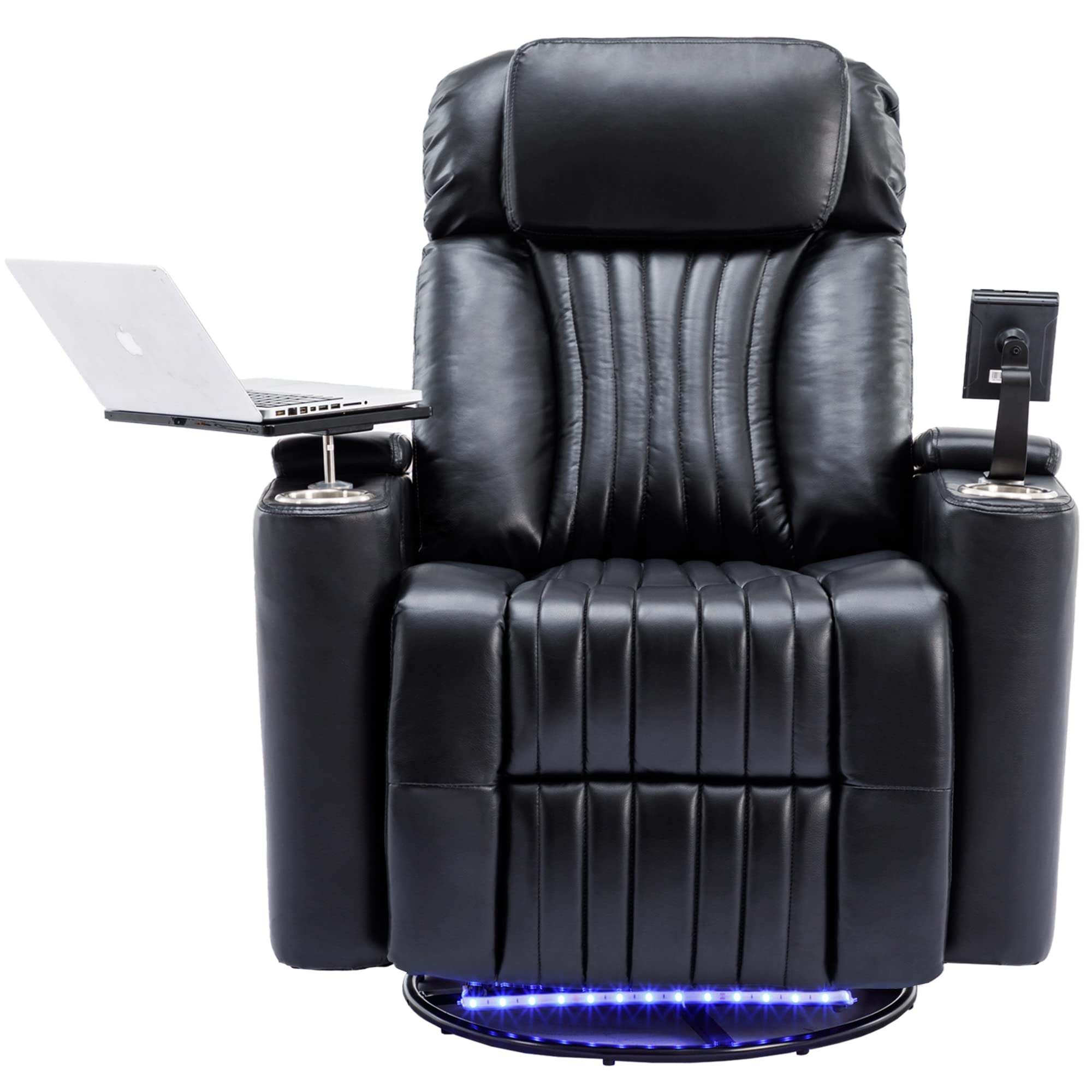 Merax 270¡ã Power Swivel Recliner,Home Theater Seating with Hidden Arm Storage and LED Light Strip,Cup Holder,360¡ã Swivel Tray Table,and Cell Phone Holder,Soft Living Room Chair,Black