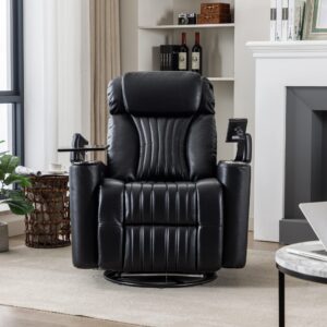 Merax 270¡ã Power Swivel Recliner,Home Theater Seating with Hidden Arm Storage and LED Light Strip,Cup Holder,360¡ã Swivel Tray Table,and Cell Phone Holder,Soft Living Room Chair,Black