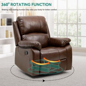 YITAHOME Swivel Glider Rocker Recliner Chair for Nursery，Manual Swivel Rocking Recliner，Mordern Home Theater Seating Soft PU Reclining Chairs for Living Room，Brown