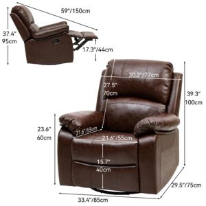 YITAHOME Swivel Glider Rocker Recliner Chair for Nursery，Manual Swivel Rocking Recliner，Mordern Home Theater Seating Soft PU Reclining Chairs for Living Room，Brown