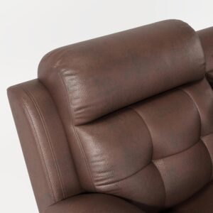 Curt Genuine Leather Non-Power Reclining Sofa with Drop Down Table, Cup Holders & Magazine Bag, Upholstered Seat, 3-Seat Dual Recliner Chair for Home Theater Living Room Office, Brown,BOJATU