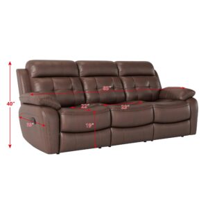 Curt Genuine Leather Non-Power Reclining Sofa with Drop Down Table, Cup Holders & Magazine Bag, Upholstered Seat, 3-Seat Dual Recliner Chair for Home Theater Living Room Office, Brown,BOJATU