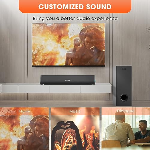 BESTISAN Sound Bars for TV with Subwoofer, 2.1 Deep Bass Small Soundbar TV Monitor Speaker Home Theater Surround Sound System for PC Gaming with Bluetooth/AUX/HDMI/Optical Connection