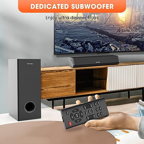 BESTISAN Sound Bars for TV with Subwoofer, 2.1 Deep Bass Small Soundbar TV Monitor Speaker Home Theater Surround Sound System for PC Gaming with Bluetooth/AUX/HDMI/Optical Connection