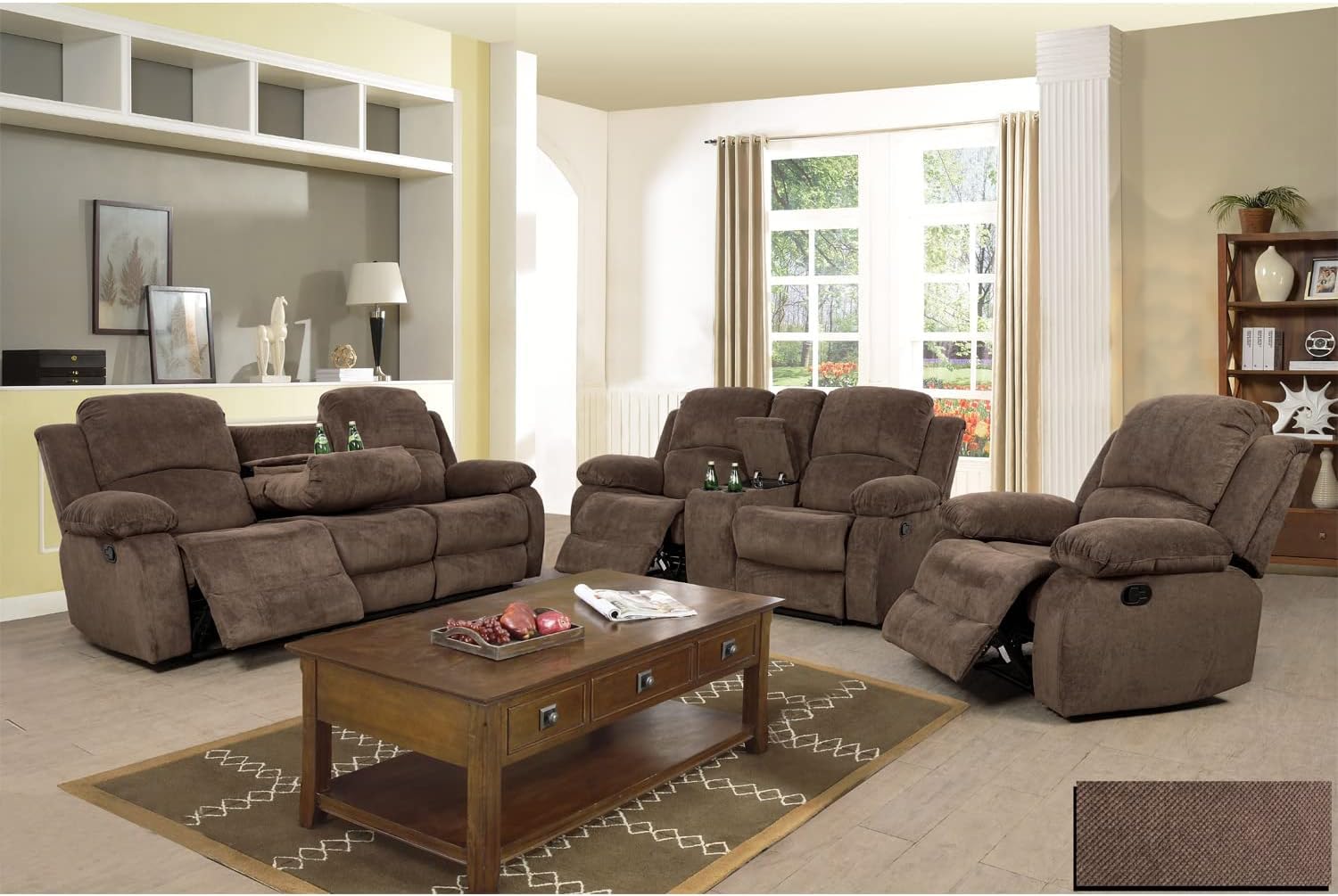 AYCP Corduroy Living Room Furniture Set Reclining Sofa Set Loveseat Furniture Sets in Living Room Sofa Recliners (3 Pieces, Taupe Corduroy)