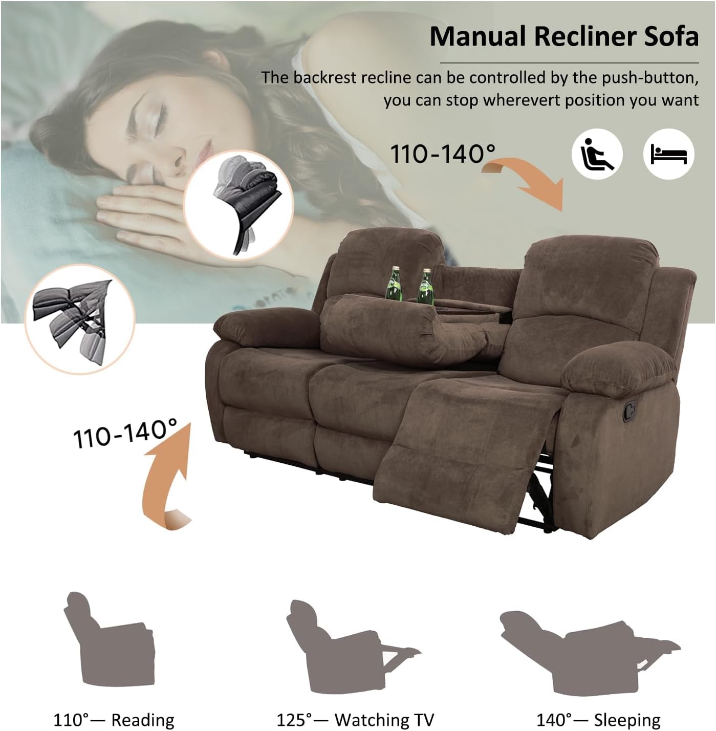 AYCP Corduroy Living Room Furniture Set Reclining Sofa Set Loveseat Furniture Sets in Living Room Sofa Recliners (3 Pieces, Taupe Corduroy)