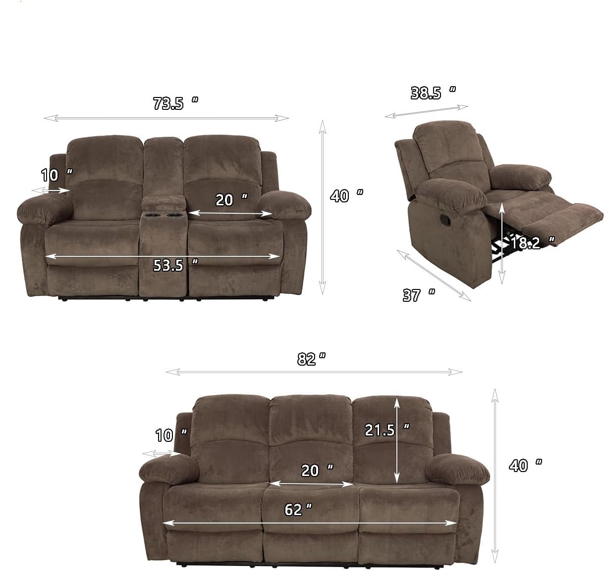 AYCP Corduroy Living Room Furniture Set Reclining Sofa Set Loveseat Furniture Sets in Living Room Sofa Recliners (3 Pieces, Taupe Corduroy)