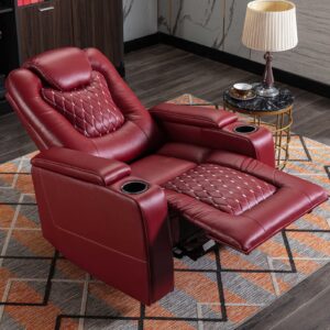 ANJ Power Recliner Chair Set of 3, Electric Soft Leather Reclining Home Theater Seating - USB Ports, Cup Holders, Hidden Arm Storage Movie & Media Room Chairs (Red)