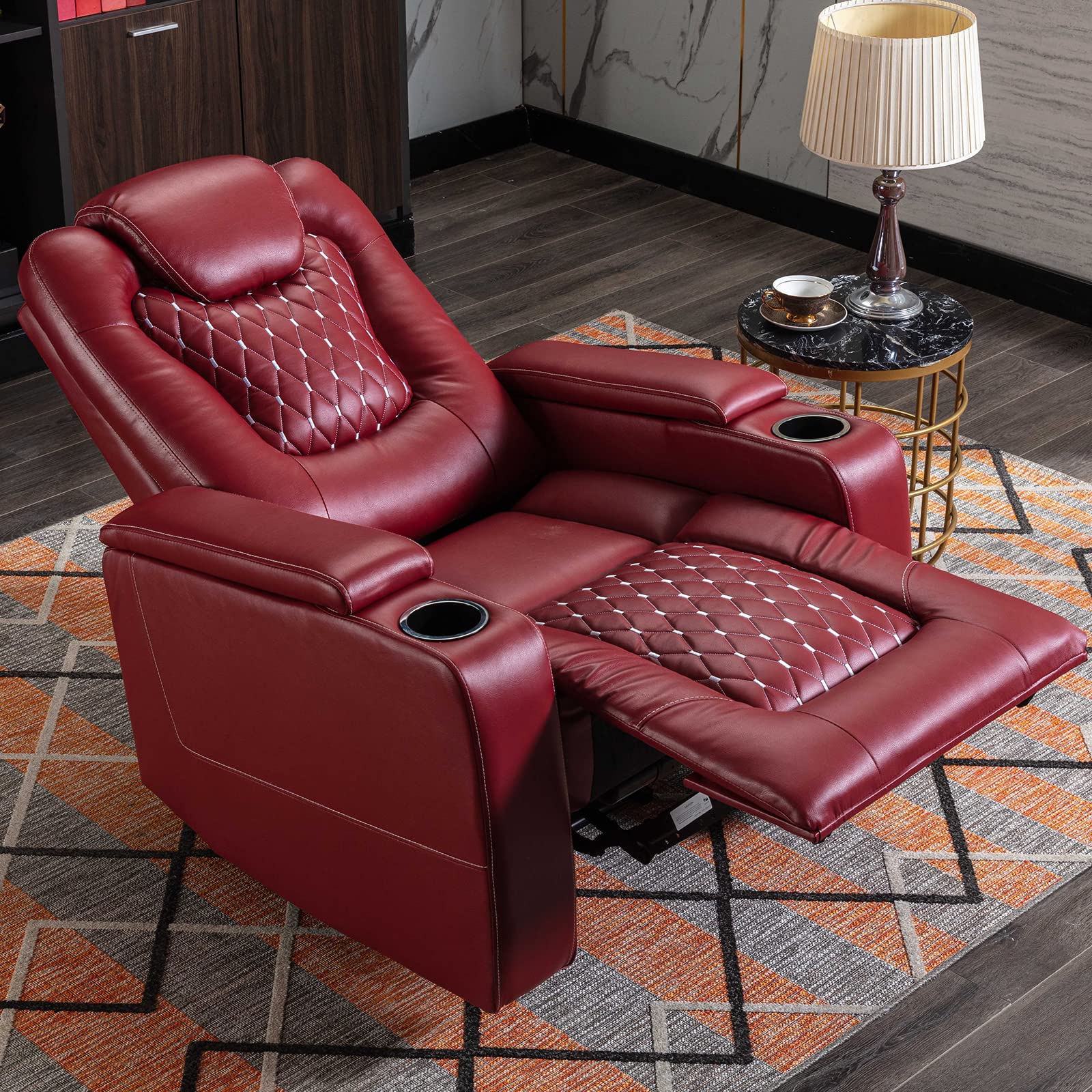 ANJ Power Recliner Chair Set of 3, Electric Soft Leather Reclining Home Theater Seating - USB Ports, Cup Holders, Hidden Arm Storage Movie & Media Room Chairs (Red)