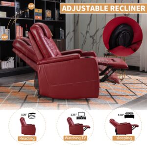 ANJ Power Recliner Chair Set of 3, Electric Soft Leather Reclining Home Theater Seating - USB Ports, Cup Holders, Hidden Arm Storage Movie & Media Room Chairs (Red)