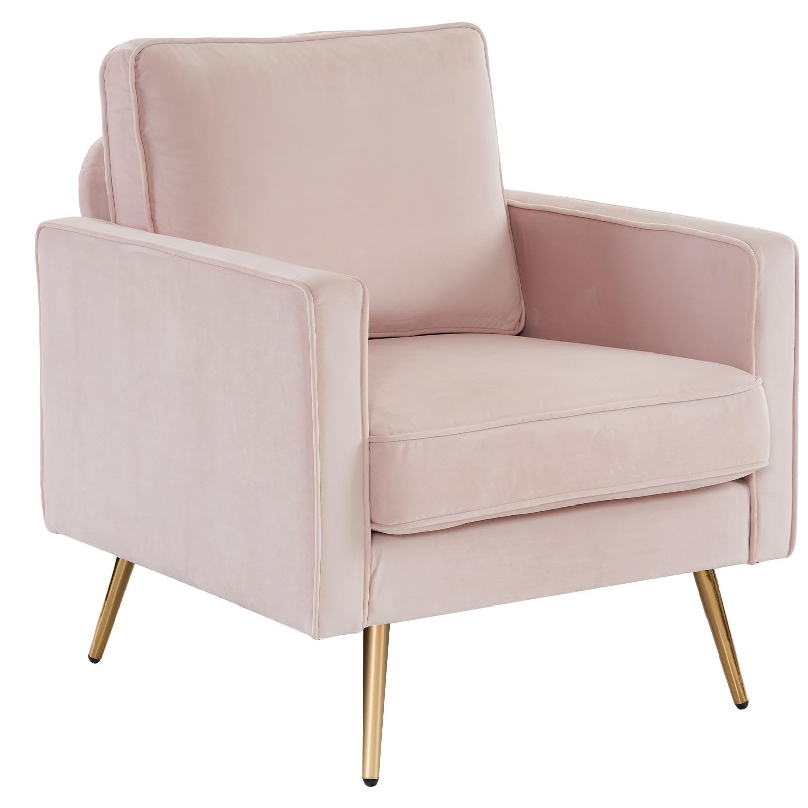 VINGLI Modern Pink Velvet Accent Chair for Living Room,Bedroom Comfy Chair Arm Chair Reading Chair with Golden Metal Legs and Deep Seat for Office,Apartment,Small Space