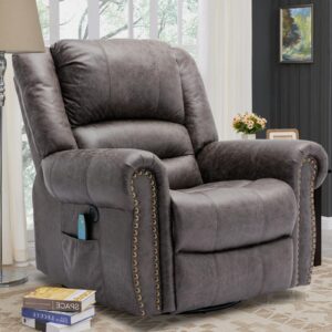 vivijason massage swivel rocker recliner chair with heat & vibration, 360° swivel manual glider rocking reclining chair with 2 remote controls, side pockets & usb ports for living room, smoky gray