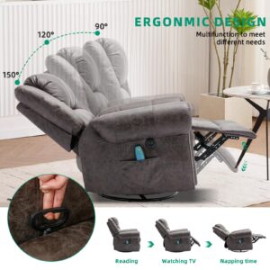 VIVIJASON Massage Swivel Rocker Recliner Chair with Heat & Vibration, 360° Swivel Manual Glider Rocking Reclining Chair with 2 Remote Controls, Side Pockets & USB Ports for Living Room, Smoky Gray