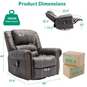 VIVIJASON Massage Swivel Rocker Recliner Chair with Heat & Vibration, 360° Swivel Manual Glider Rocking Reclining Chair with 2 Remote Controls, Side Pockets & USB Ports for Living Room, Smoky Gray