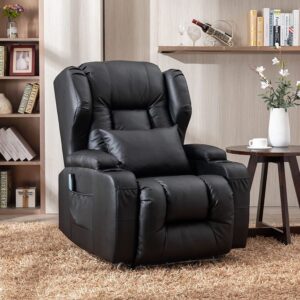 BINGTOO Electric Power Recliner Chair with Massage and Heat Recliner Chairs for Adults, Leather Home Theater Seating with Base Light, Cup Holders, USB Port…