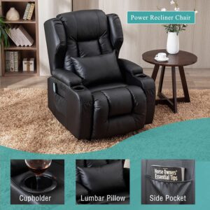 BINGTOO Electric Power Recliner Chair with Massage and Heat Recliner Chairs for Adults, Leather Home Theater Seating with Base Light, Cup Holders, USB Port…