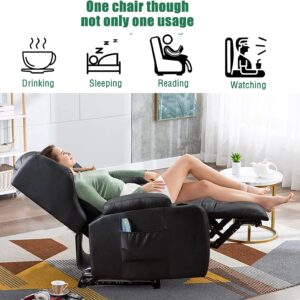 BINGTOO Electric Power Recliner Chair with Massage and Heat Recliner Chairs for Adults, Leather Home Theater Seating with Base Light, Cup Holders, USB Port…