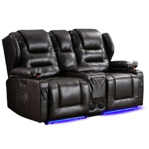 samery power recliner loveseat - electric rv reclining loveseat with console - 67" double recliner 2-seater rv sofa couch with usb/led strip for living room - home theater seating