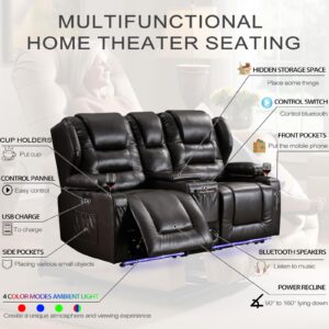 SAMERY Power Recliner Loveseat - Electric RV Reclining Loveseat with Console - 67" Double Recliner 2-Seater RV Sofa Couch with USB/LED Strip for Living Room - Home Theater Seating