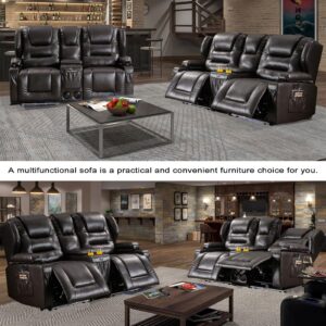 SAMERY Power Recliner Loveseat - Electric RV Reclining Loveseat with Console - 67" Double Recliner 2-Seater RV Sofa Couch with USB/LED Strip for Living Room - Home Theater Seating