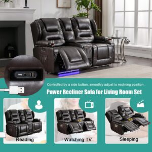 SAMERY Power Recliner Loveseat - Electric RV Reclining Loveseat with Console - 67" Double Recliner 2-Seater RV Sofa Couch with USB/LED Strip for Living Room - Home Theater Seating