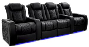 valencia tuscany ultimate luxury edition semi-aniline italian nappa leather 20000 power recline power lumbar support power headrest memory control rgb lighting (row of 4 loveseat center onyx)