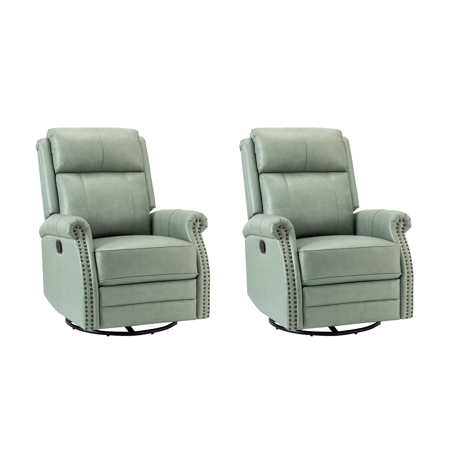 HULALA HOME Genuine Leather Swivel Rocker Recliners Set of 2 with Adjustable Backrest & Footrest, Manual Glider Recliner Chair with Swivel Base, Home Theater Sofa Armchair for Living Room Bedroom,SAGE