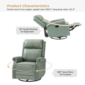 HULALA HOME Genuine Leather Swivel Rocker Recliners Set of 2 with Adjustable Backrest & Footrest, Manual Glider Recliner Chair with Swivel Base, Home Theater Sofa Armchair for Living Room Bedroom,SAGE