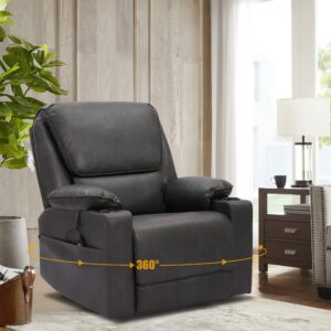 kigoty recliner chair rocker recliner chair for adults 360 degree swivel rocker reliner with heated massage drink holders living room chair pu, gray