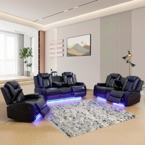 a ainehome luxury living room furniture sets power recliner sectional sofa recliner couch set recliner leather couch and recliner set loveseat chair for house/office/theater seating(a-black)