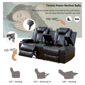 A Ainehome Luxury Living Room Furniture Sets Power Recliner Sectional Sofa Recliner Couch Set Recliner Leather Couch and Recliner Set Loveseat Chair for House/Office/Theater Seating(A-Black)