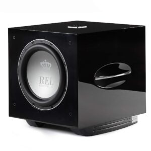 rel acoustics s/812 subwoofer, airship wireless compatible, black lacquer