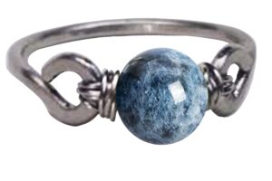 devil blue aquamarine 6mm bead ring in stainless steel- silver-bronze-copper- black iron-titanium-niobium-14k gold-14k rose gold hand hammered ring sizes 4-16 march birthstone