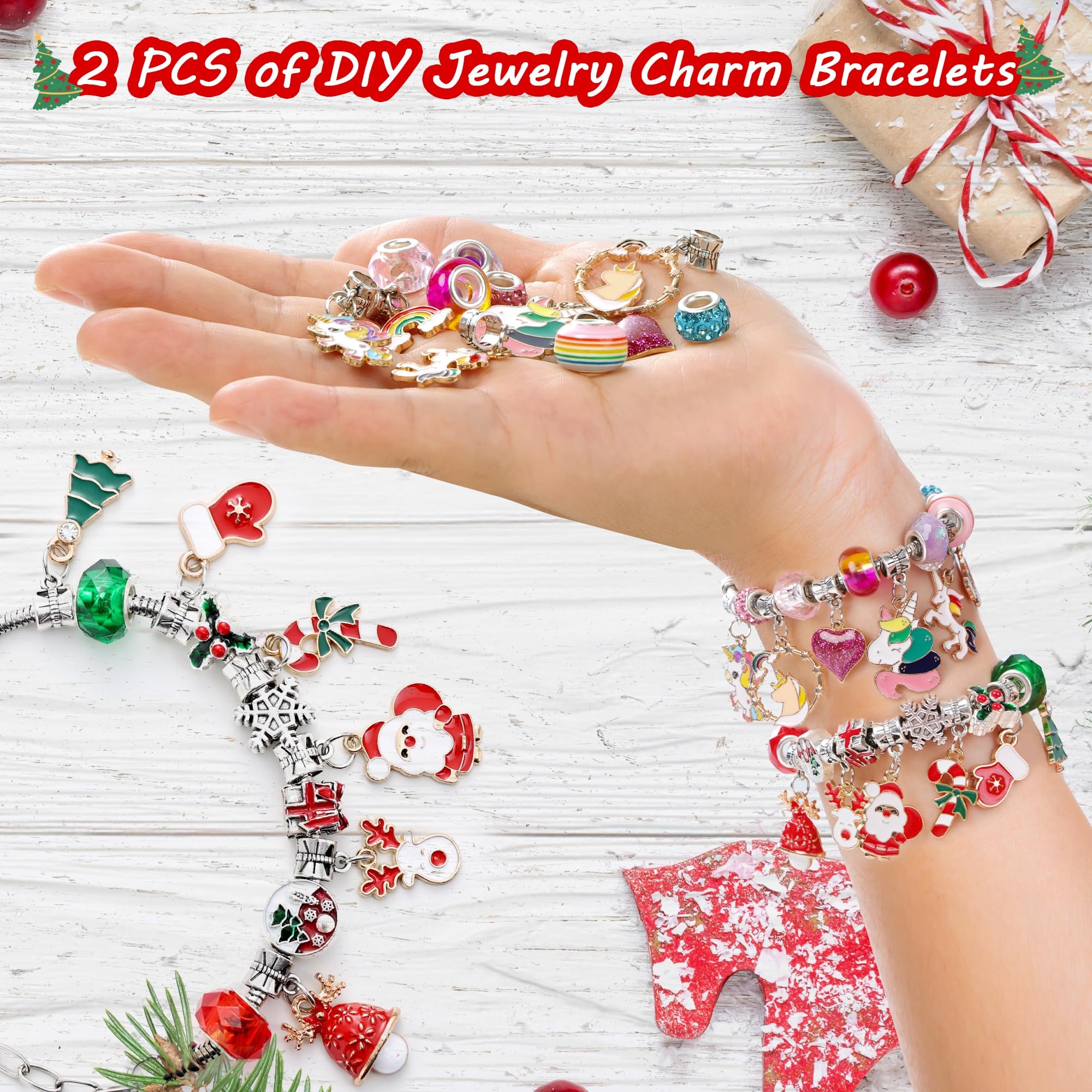 Howcow Christmas Advent Calendar Bracelets 2024, 24 Days Xmas Countdown Calendar with 2pcs DIY Charm Bracelets Kits, Christmas Surprise for Girls Kids Teens Adult Women