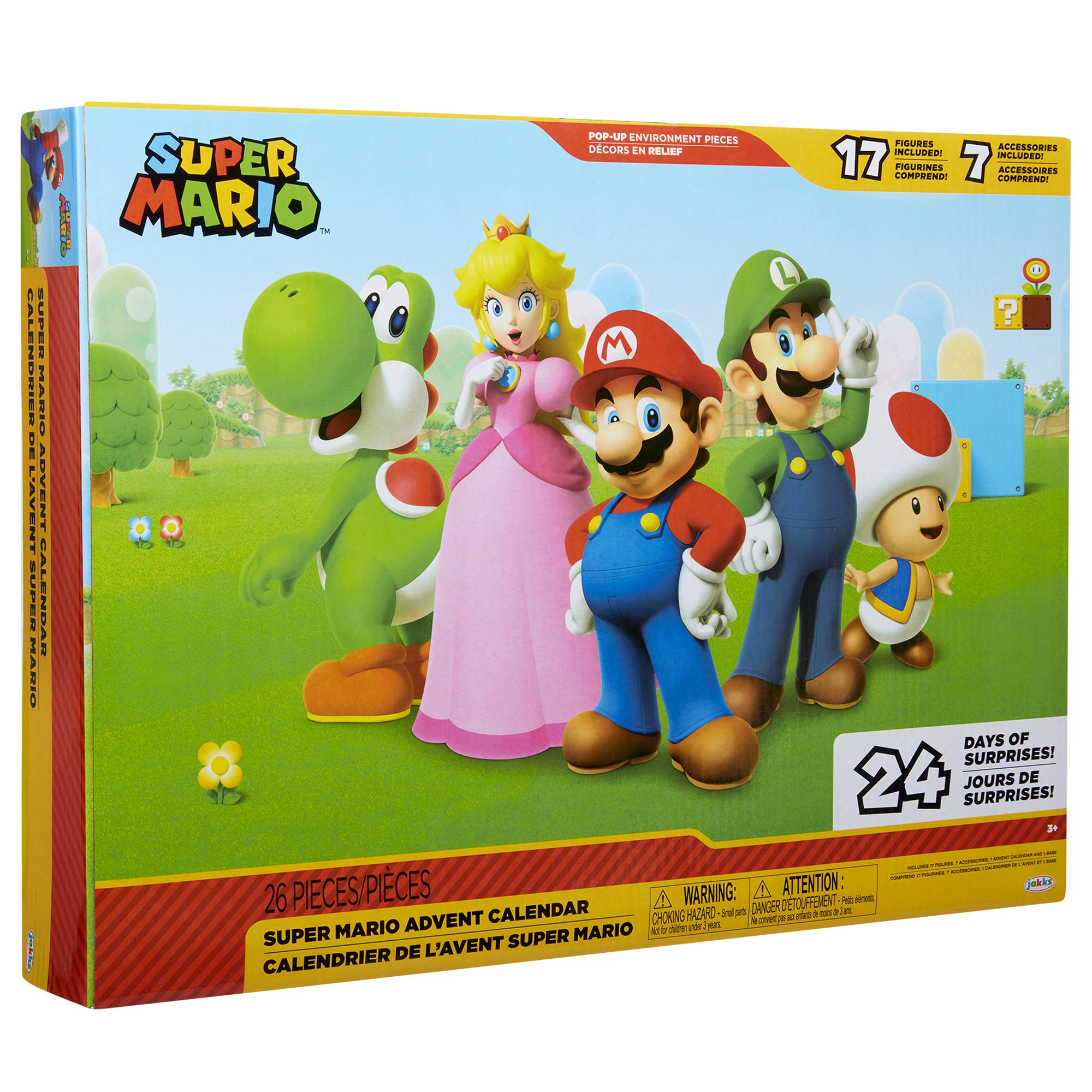 Super Mario Nintendo Advent Calendar Christmas Holiday Calendar with 17 Articulated 2.5” Action Figures & 7 Accessories, 24 Day Surprise Countdown with Pop-Up Environment [Amazon Exclusive]