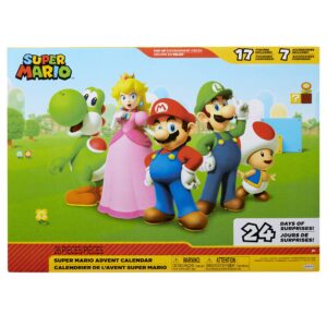 Super Mario Nintendo Advent Calendar Christmas Holiday Calendar with 17 Articulated 2.5” Action Figures & 7 Accessories, 24 Day Surprise Countdown with Pop-Up Environment [Amazon Exclusive]