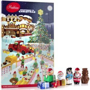 madelaine solid premium milk chocolate santa's workshop countdown christmas advent calendar filled with 24 solid premium milk chocolates, 6oz