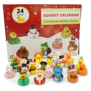 Christmas Advent Calendar 2023 with Christmas Rubber Ducks for Kids & Toddlers, 24 Days Christmas Countdown Calendar Toy & Gifts for Kids Boys & Girls by 4E's Novelty