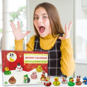 Christmas Advent Calendar 2023 with Christmas Rubber Ducks for Kids & Toddlers, 24 Days Christmas Countdown Calendar Toy & Gifts for Kids Boys & Girls by 4E's Novelty