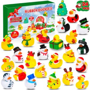 advent calendar 2023 christmas ducks - 24 days christmas countdown with 24 santa xmas rubber ducks bath toys, christmas gifts party favors for boys, girls, toddlers and kids