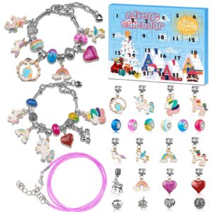 advent calendar 2023 girls unicorn charm bracelets making kit, 24 days of christmas advent calendars for teens kids age 4-12, unicorns gifts for girls 4 5 6 7 8-10 girl craft toys countdown calender.