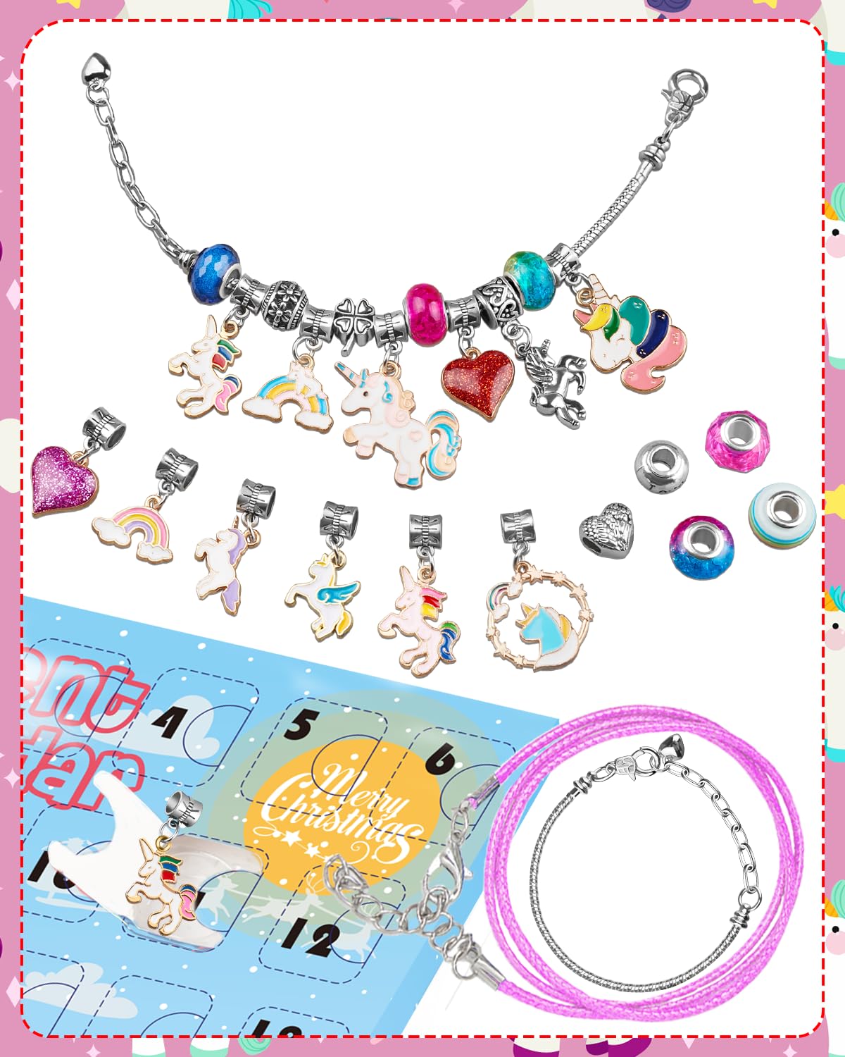 Advent Calendar 2023 Girls Unicorn Charm Bracelets Making Kit, 24 Days of Christmas Advent Calendars for Teens Kids Age 4-12, Unicorns Gifts for Girls 4 5 6 7 8-10 Girl Craft Toys Countdown Calender.