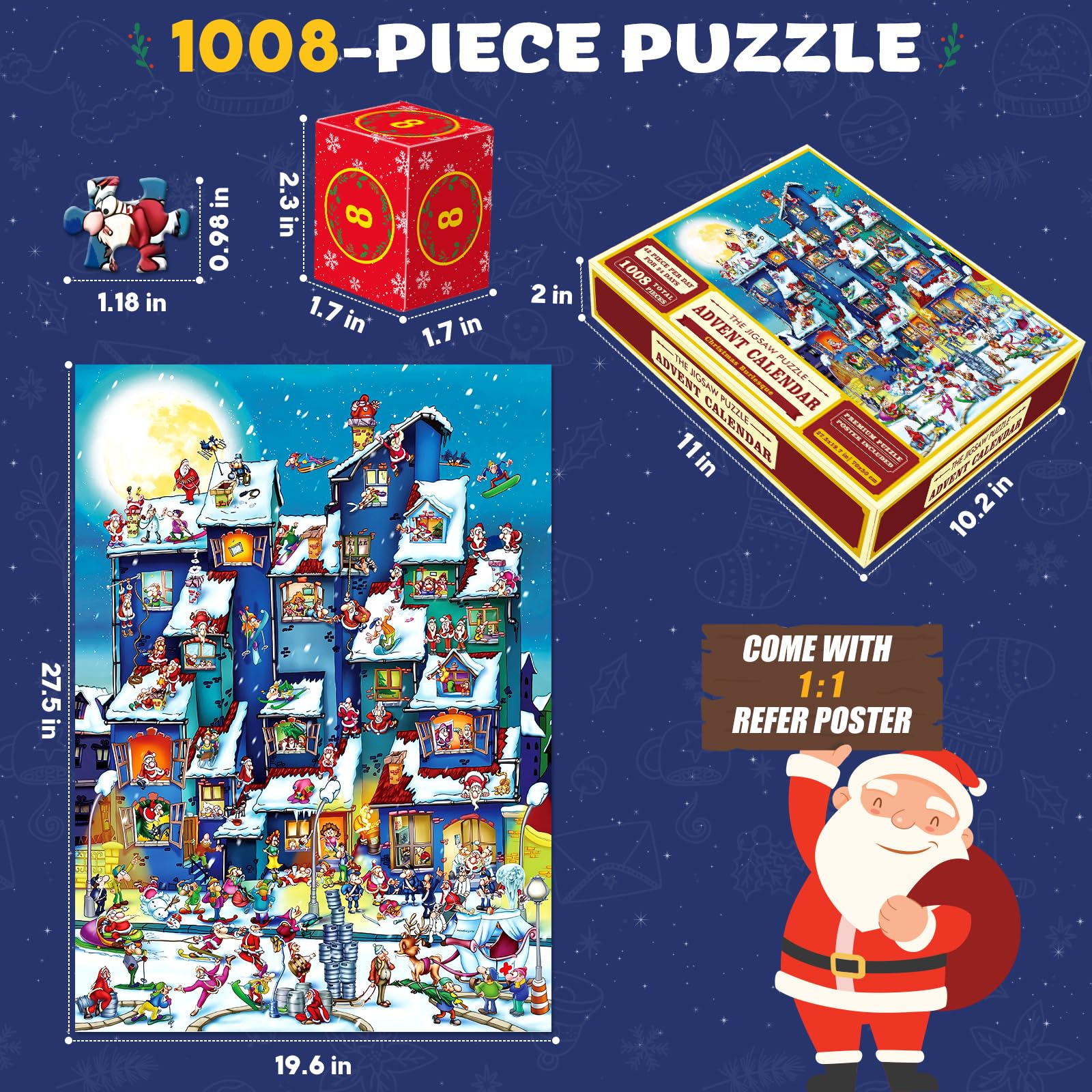 Advent Calendar 2023 Christmas Puzzles for Kids and Adults, 2023 Christmas 24 Days Countdown Calendars, Christmas Gifts for Boys Girls,1008 Pieces Christmas Puzzle in 24 Boxes,Christmas