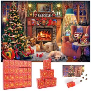 jigsaw puzzles advent calendar 2023 christmas gift，24 days 1008 pieces puzzles,christmas fireplace& home decoration,christmas countdown calendar for kids teens and adults, finished size27.5in x 19.7in