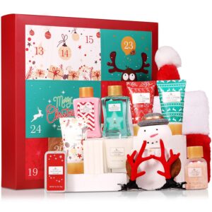 christmas advent calendar 2023 - 12 days of christmas advent calendar for women, body & earth spa gift baskets with snowman bath bomb, scented candle, christmas hat, christmas bath set for men women