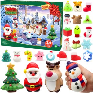 surcvio christmas advent calendar 2023 with 4 cute jumbo and 20 mochi squishy assorted toys, 24 days countdown calendar, xmas stocking stuffers gifts for boys girls christmas party favor