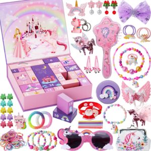 asoulin girls advent calendar 2023 -unicorn gift for girl 24 days surprise gift box funny christmas countdown calendar for teen girl kid xmas gift basket with hair accessories jewelry sunglasses purse